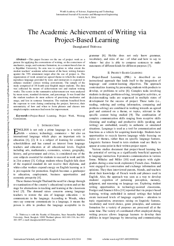 (PDF) The Academic Achievement Of Writing Via Project-Based Learning