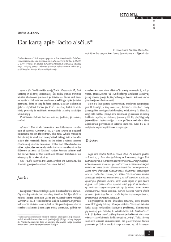 (PDF) Once more about Tacitus' Aestii
