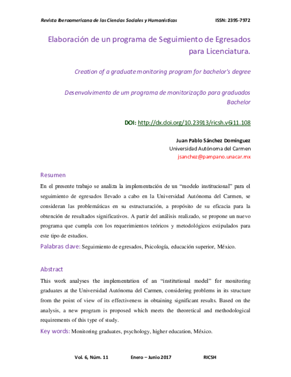 (PDF) Elaboración de un programa de Seguimiento de Egresados para Licenciatura