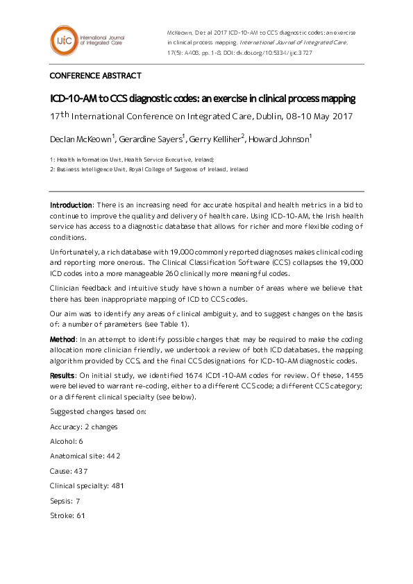 (PDF) ICD-10-AM to CCS diagnostic codes: an exercise in clinical ...