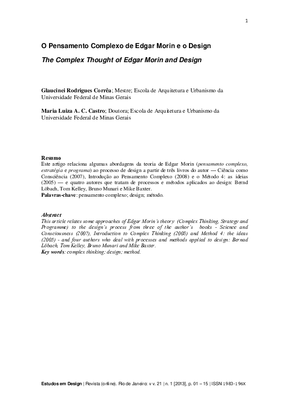 (PDF) O Pensamento Complexo de Edgar Morin e o Design