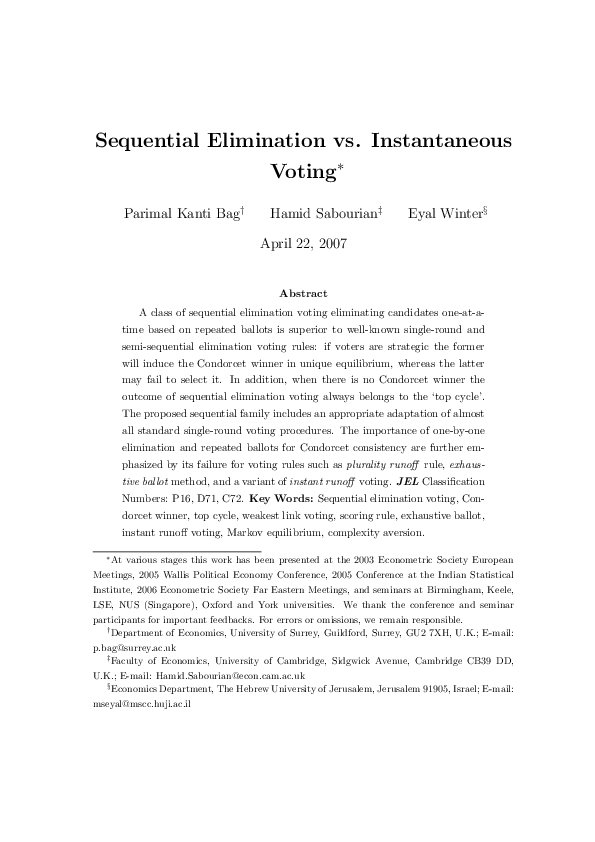 (PDF) Sequential Elimination vs. Instantaneous Voting