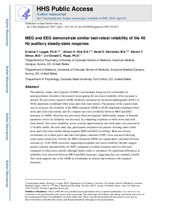 (PDF) MEG and EEG demonstrate similar test-retest reliability of the ...