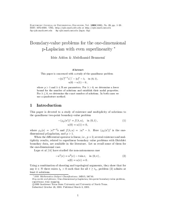 (PDF) Boundary-value problems for the one-dimensional p-Laplacian with even superlinearity