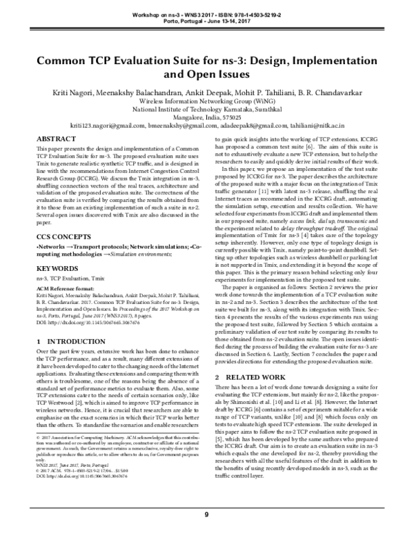 (PDF) Common TCP Evaluation Suite for ns-3 | B. R. Chandavarkar - Academia.edu