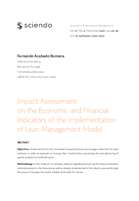 (PDF) Impact Assessment on the Economic and Financial Indicators of the Implementation of Lean ...
