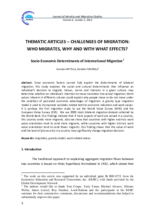 (PDF) Socio-Economic Determinants of International Migration