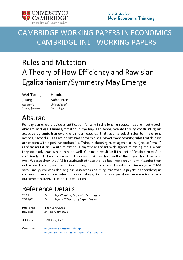 (PDF) Rules and Mutation - A Theory of How Efficiency and Rawlsian ...