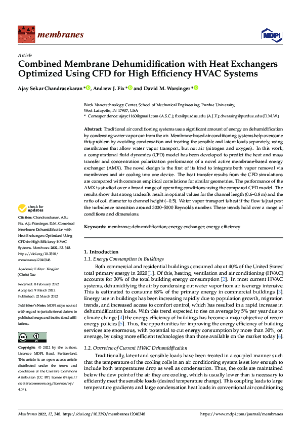 (PDF) Combined Membrane Dehumidification with Heat Exchangers Optimized ...