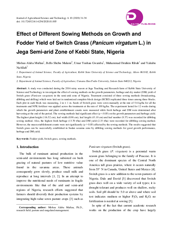 Pdf Effect Of Different Sowing Methods On Growth And Fodder Yield Of