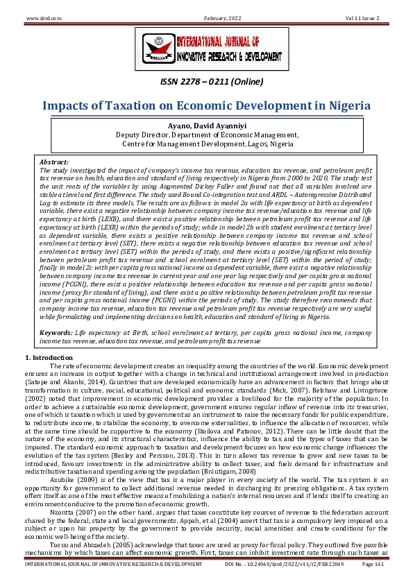 (PDF) Impacts of Taxation on Economic Development in Nigeria