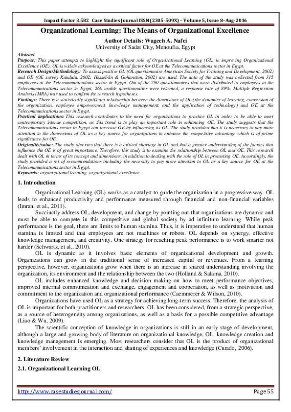 (PDF) Organizational Learning: The Means of Organizational Excellence