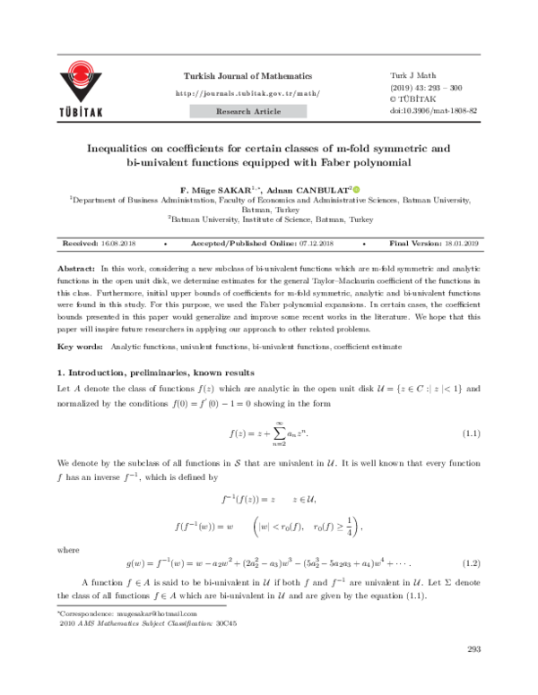 Pdf Inequalities On Coefficients For Certain Classes Of M Fold