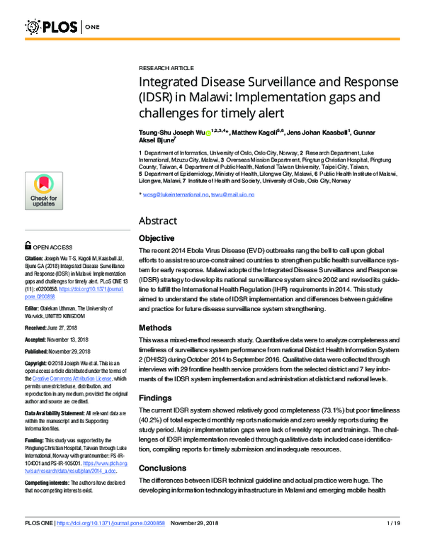 (PDF) Integrated Disease Surveillance and Response (IDSR) in Malawi ...