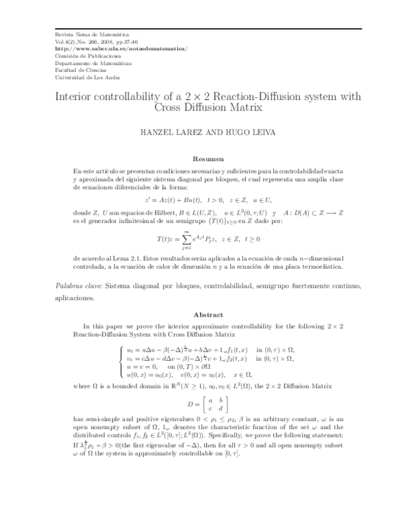 (PDF) Universidad de Los Andes Interior controllability of a 2 × 2 ...