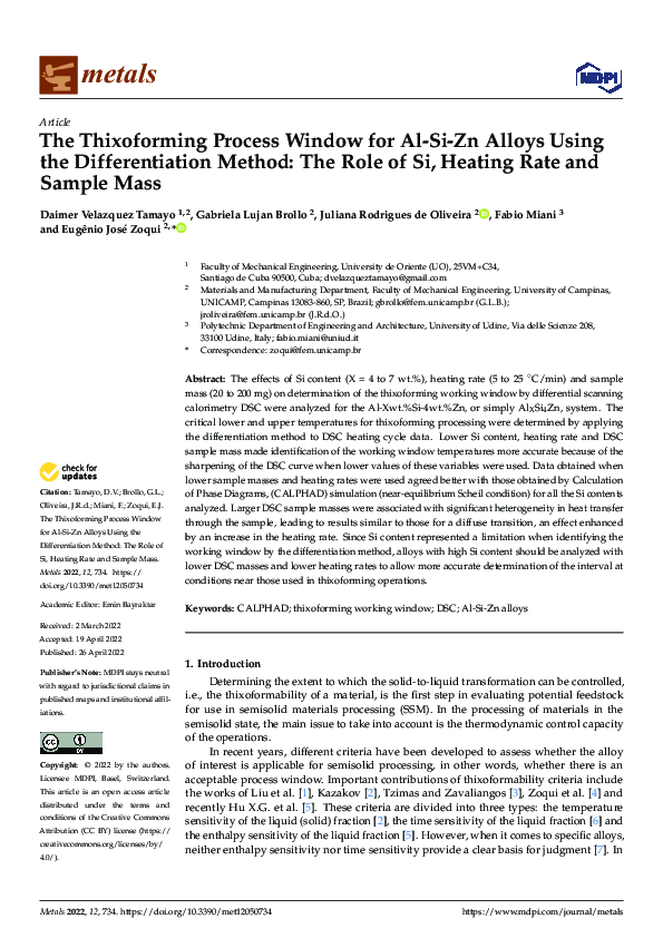 (PDF) The Thixoforming Process Window for Al-Si-Zn Alloys Using the ...
