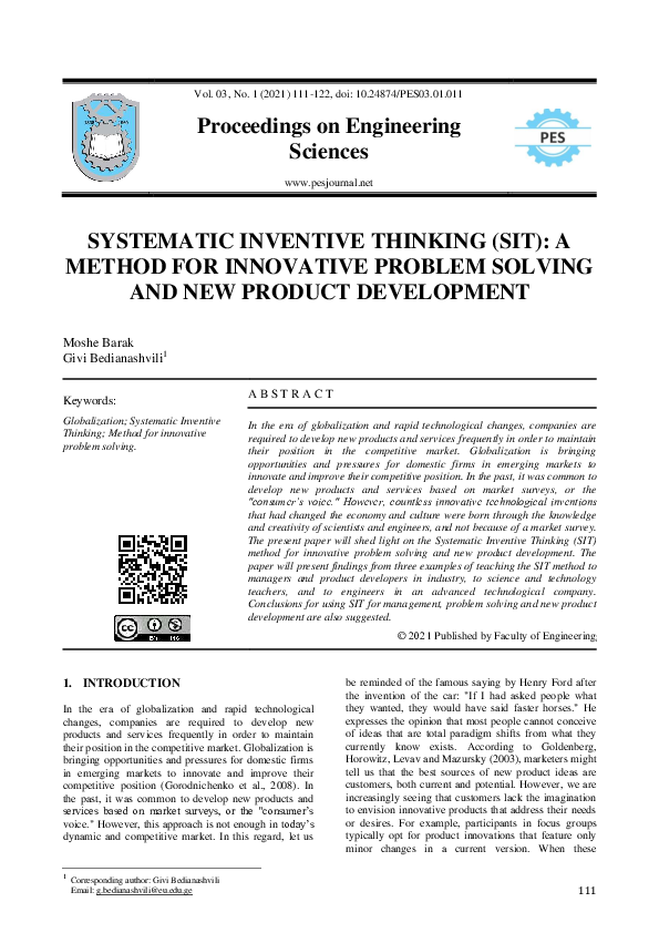 (PDF) Systematic Inventive Thinking (Sit): A Method for Innovative ...