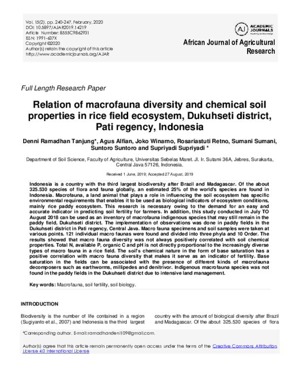(PDF) Relation of macrofauna diversity and chemical soil properties in ...