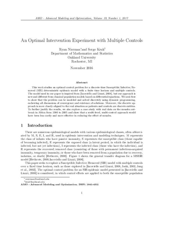 (PDF) An Optimal Intervention Experiment with Multiple Controls