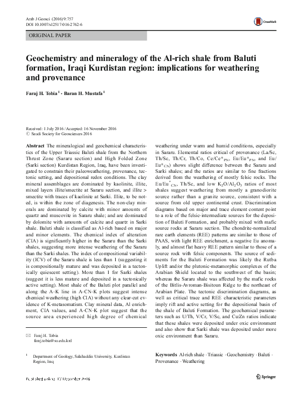 (PDF) Geochemistry and mineralogy of the Al-rich shale from Baluti ...