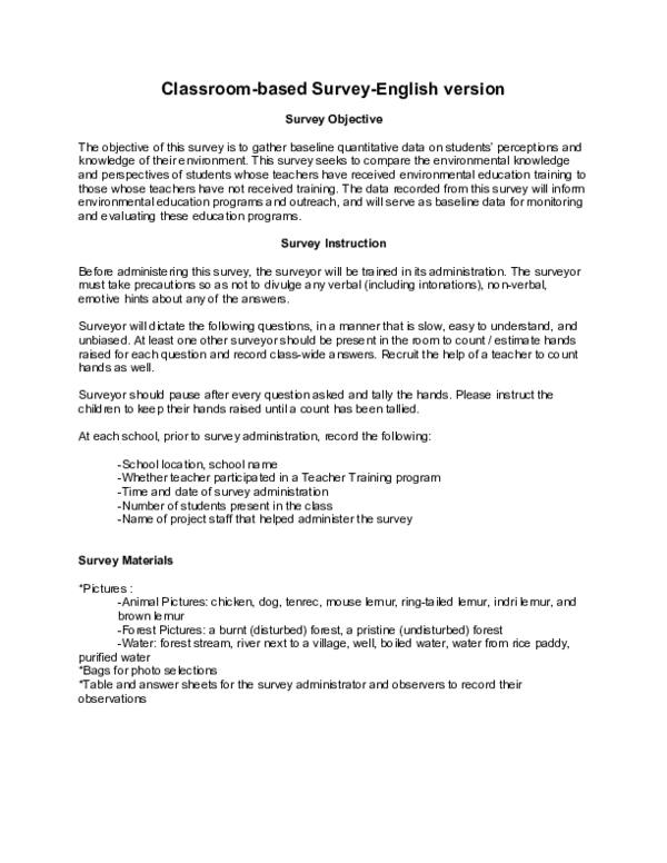 (DOC) Classroom-based Survey questionnaire in English
