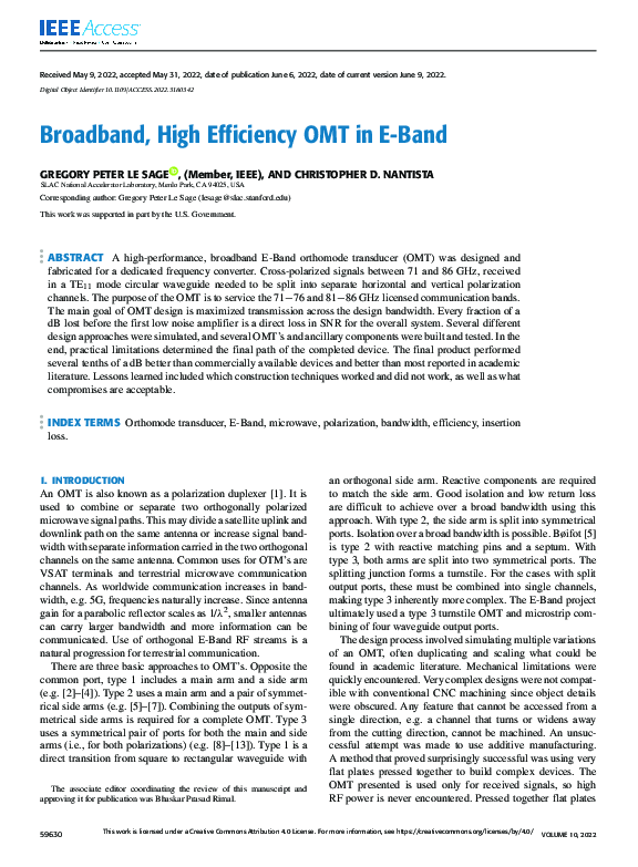 (PDF) Broadband, High Efficiency OMT in E-Band