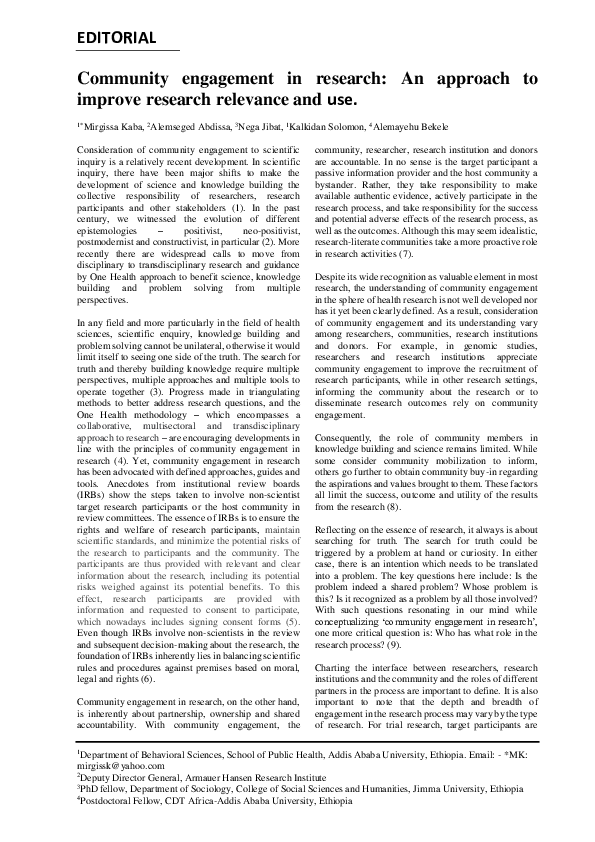 (PDF) Community engagement in research: An approach to improve research ...