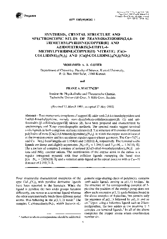(PDF) Synthesis, crystal structure and spectroscopic characterization of new neutral and ...