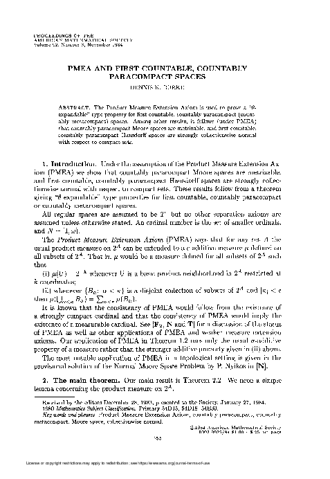 (PDF) PMEA and first countable, countably paracompact spaces | Dennis Burke - Academia.edu