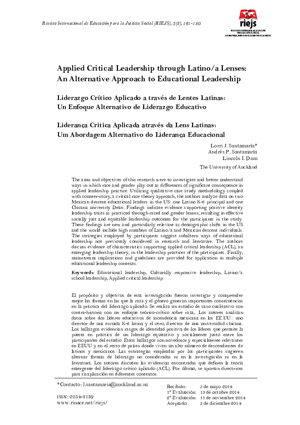 (PDF) Applied critical leadership through latino/a lenses: an ...