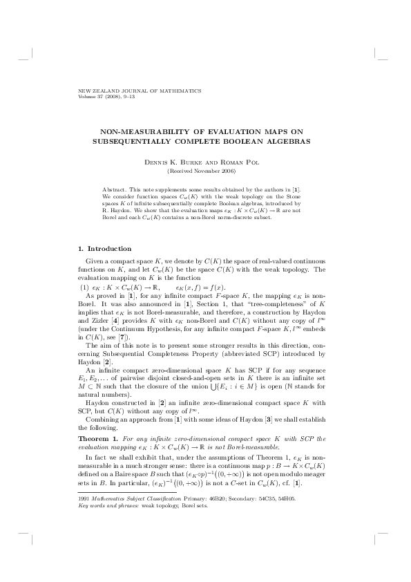 (PDF) Non-measurability of evaluation maps on subsequentially complete ...