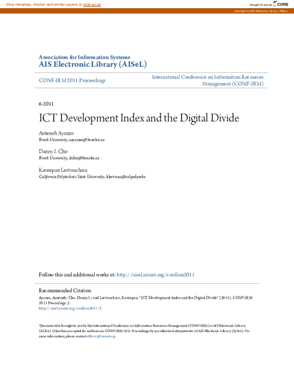 (PDF) ICT Development Index and the Digital Divide