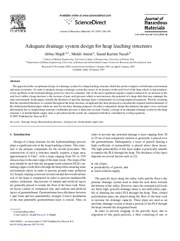 (PDF) Adequate drainage system design for heap leaching structures