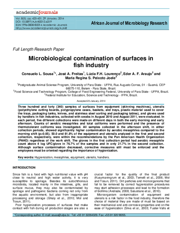 (PDF) Microbiological contamination of surfaces in fish industry ...