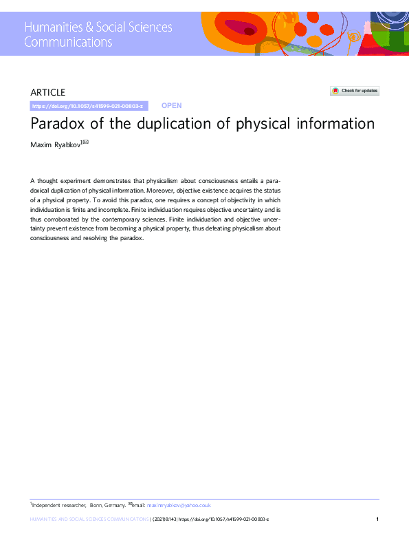 (PDF) Paradox of the duplication of physical information
