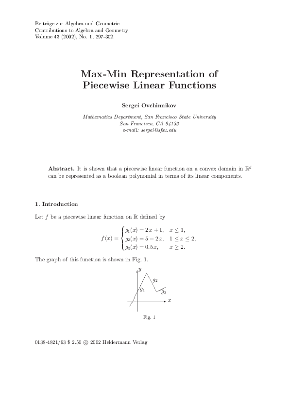 (PDF) Max-Min Representation of Piecewise Linear Functions