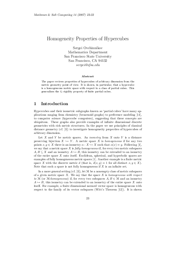 (PDF) Homogeneity Properties of Hypercubes