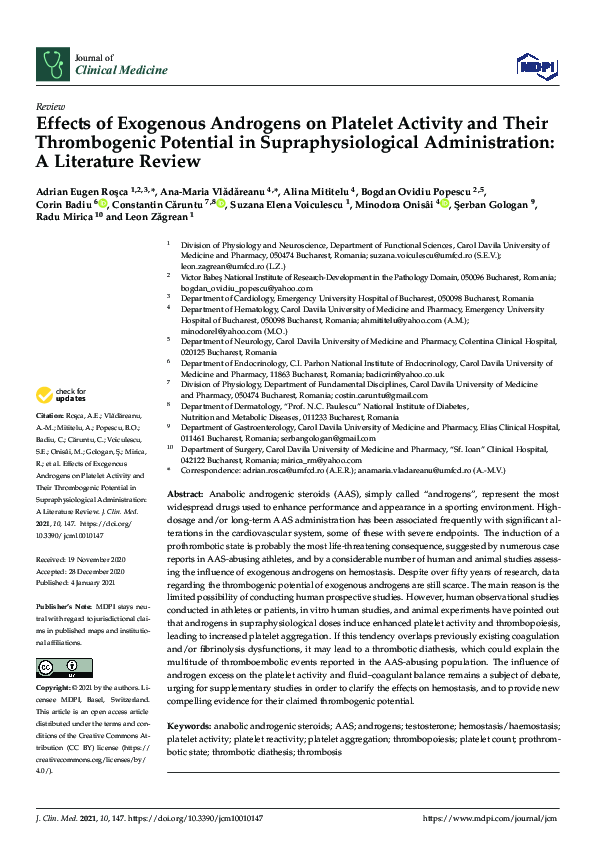 (PDF) Effects of Exogenous Androgens on Platelet Activity and Their ...