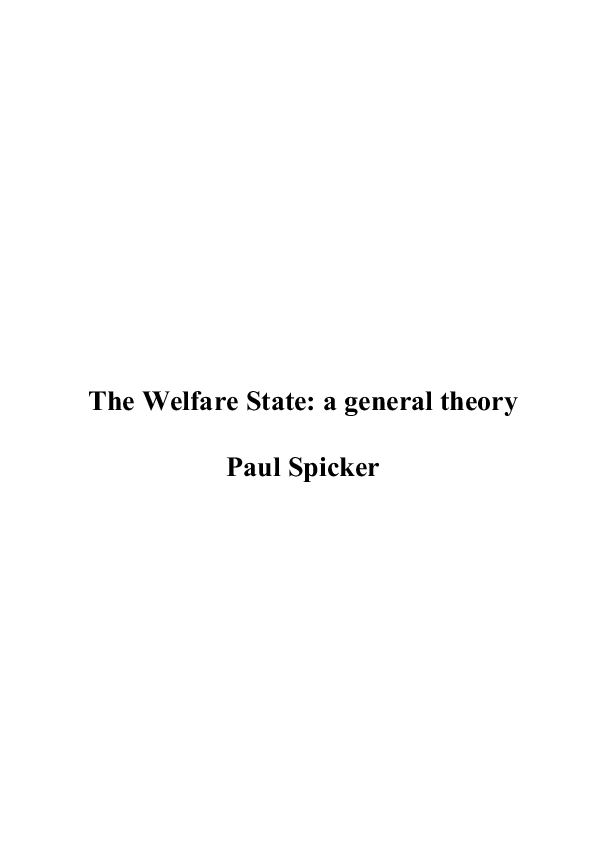 (PDF) The Welfare State: A General Theory | Paul Spicker - Academia.edu