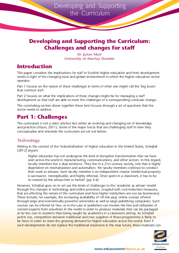 (PDF) Developing and Supporting the Curriculum: Challenges and changes ...