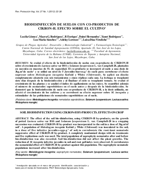 (PDF) Biodesinfección De Suelos Con Co-Productos De Cikron-H. Efecto ...