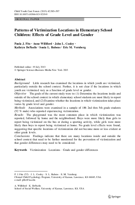 (PDF) Patterns of Victimization Locations in Elementary School Children ...