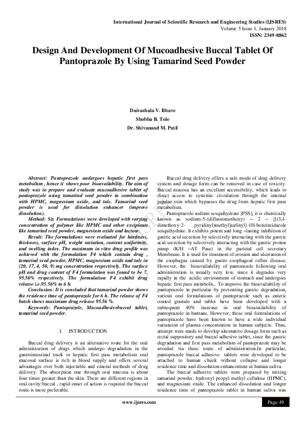 (PDF) Design And Development Of Mucoadhesive Buccal Tablet Of ...