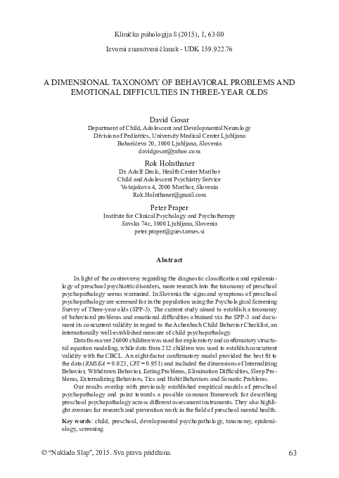 (PDF) A dimensional taxonomy of behavioral problems and emotional difficulties in three-year olds