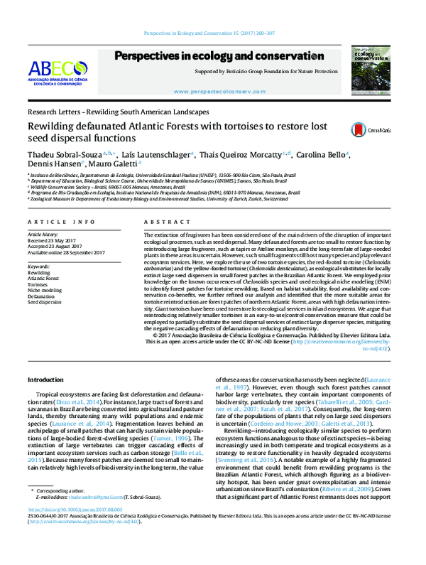 (PDF) Rewilding defaunated Atlantic Forests with tortoises to restore lost seed dispersal functions