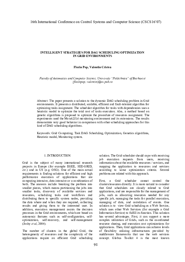 (PDF) Intelligent strategies for DAG scheduling optimization in Grid environments