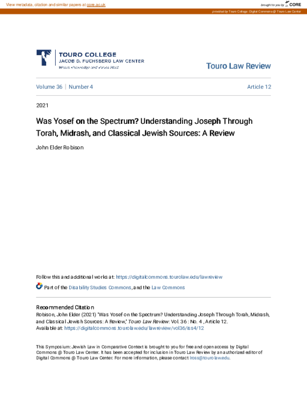 (PDF) Was Yosef on the Spectrum? Understanding Joseph Through Torah ...