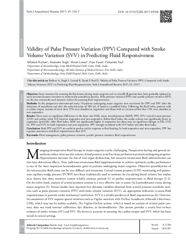 (PDF) Validity of Pulse Pressure Variation (PPV) Compared with Stroke ...