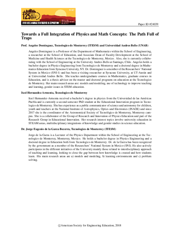 (PDF) Towards a Full Integration of Physics and Math Concepts: The Path ...