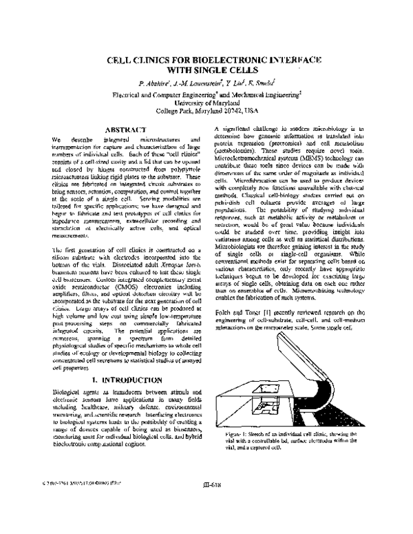 (PDF) Cell clinics for bioelectronic interface with single cells